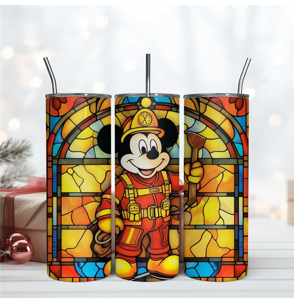 Disney Firefighter Mouse Stained Glass 20Oz Tumbler Wrap Sub | Inspire ...