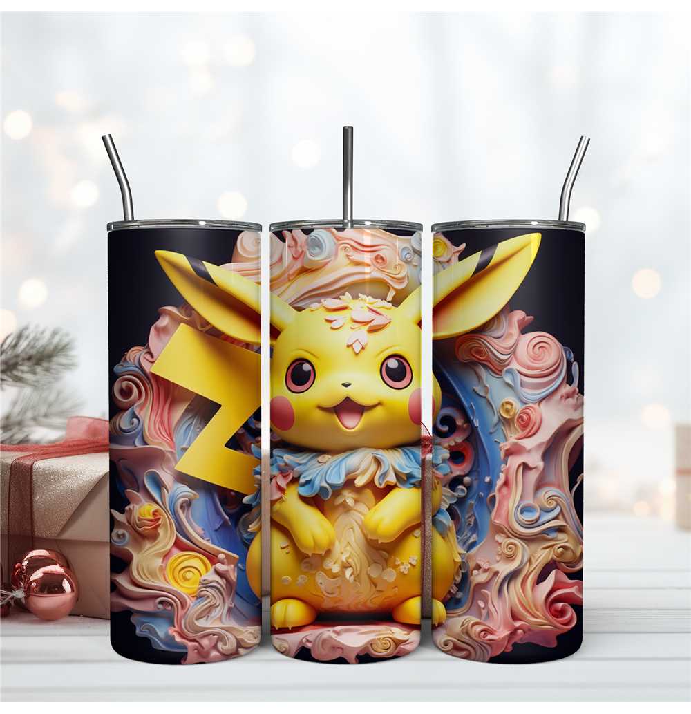 3D Pikachu Tumbler Design, Pokemon Tumbler 20oz, Skinny 20oz | Inspire ...