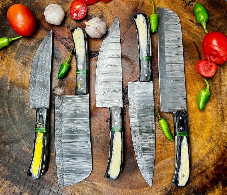 Custom Handmade 5PCS Damascus steel kitchen Chef Knives Set | Inspire ...