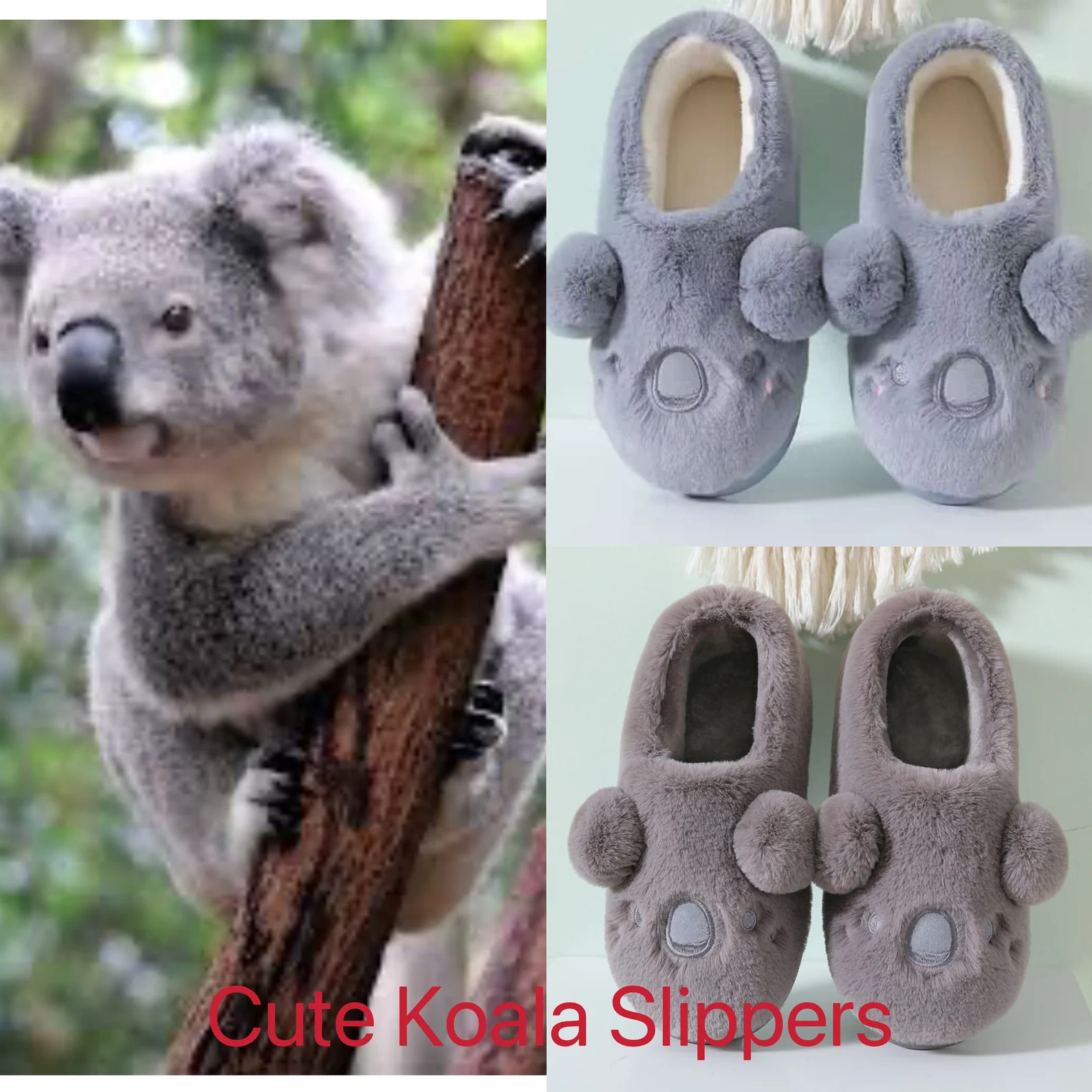 Cute koala Face Slippers Fluffy Cushion Slides Sole Comforta | Inspire ...