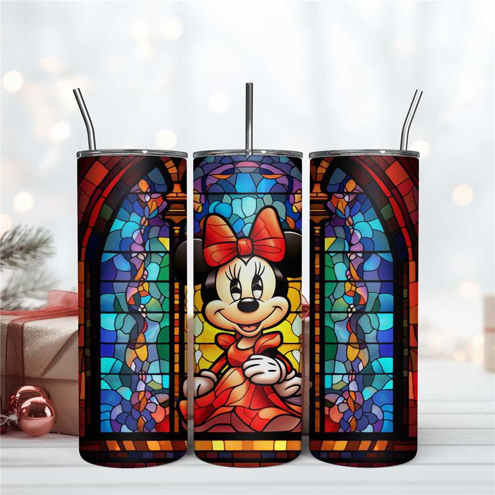 Cute Minnie Mouse Figure In A Stained Glass 20Oz Tumbler - Inspire Uplift