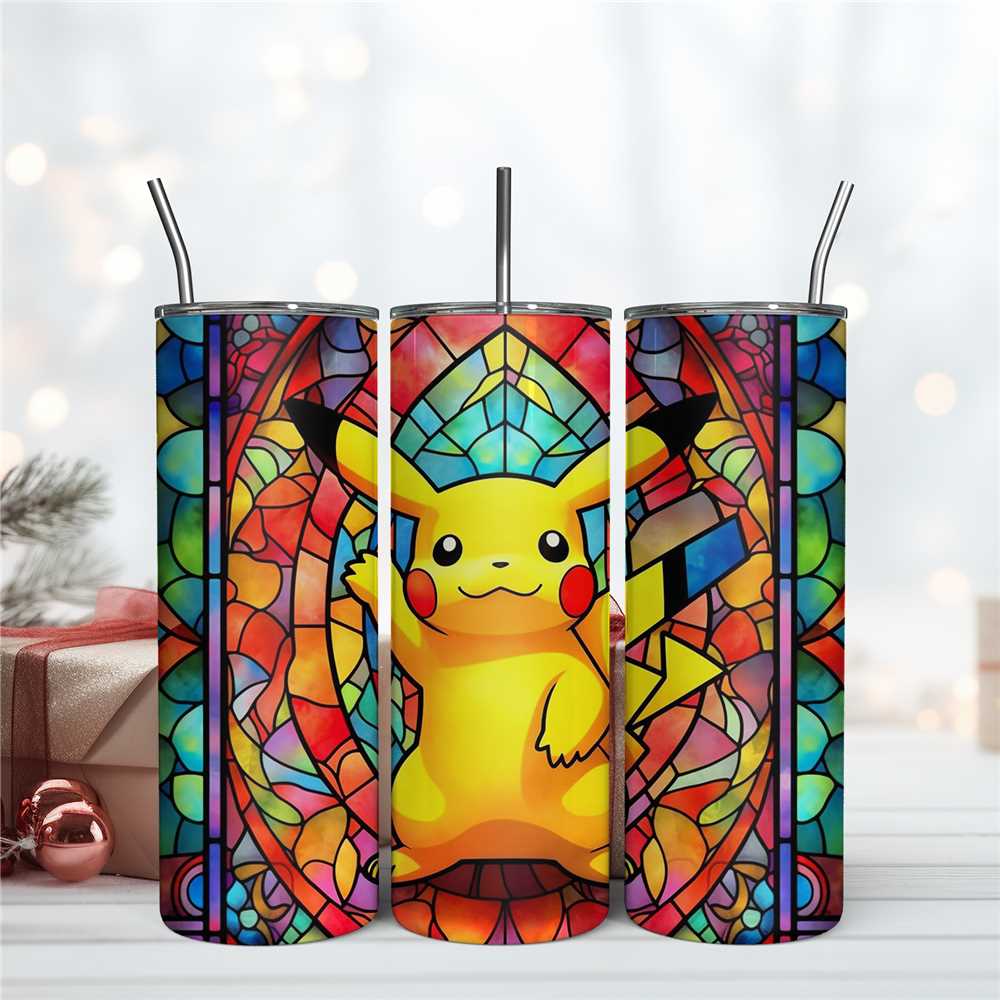 Pikachu 3D Stained Glass Design 20oz Tumbler - Inspire Uplift