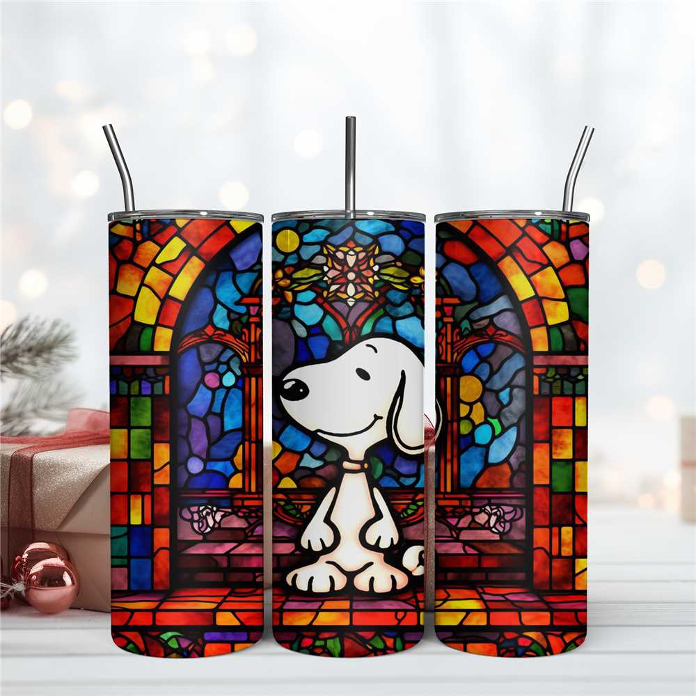 Snoopy Dog 20Oz Tumbler Stained Glass Sublimation Design Ins - Inspire ...