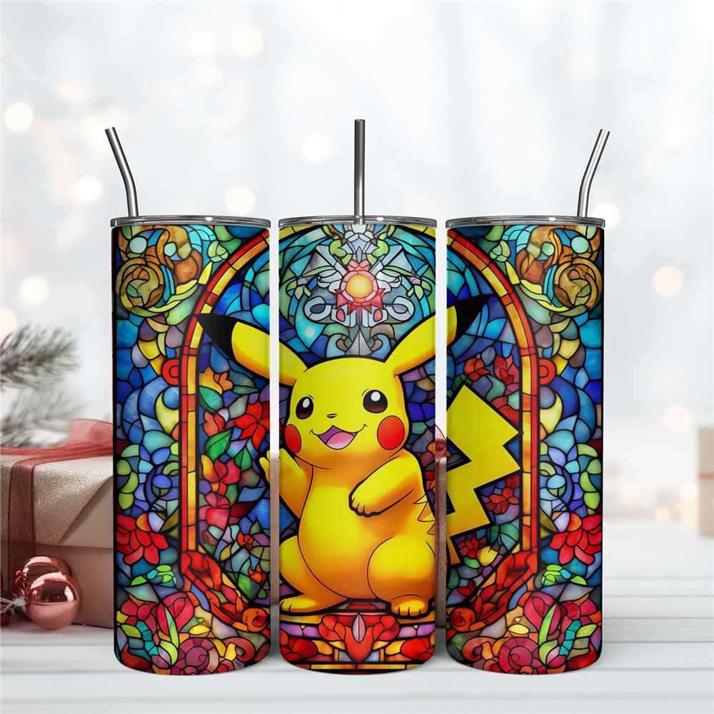Pikachu Stained Glass 20Oz Tumbler Wrap Design Sublimation - Inspire Uplift