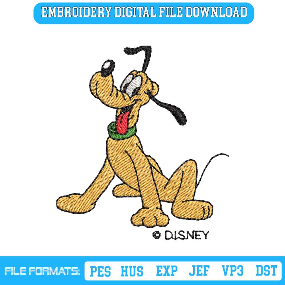 Pluto Dog Cute Dog Embroidery Design Download | Inspire Uplift