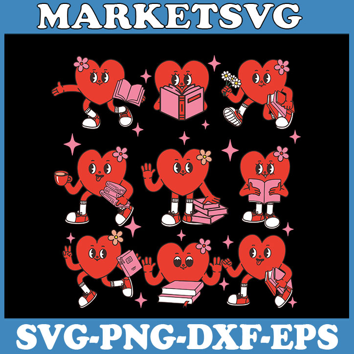 Cute Heart Reading A Book Valentines Day Teacher Book Lovers | Inspire ...
