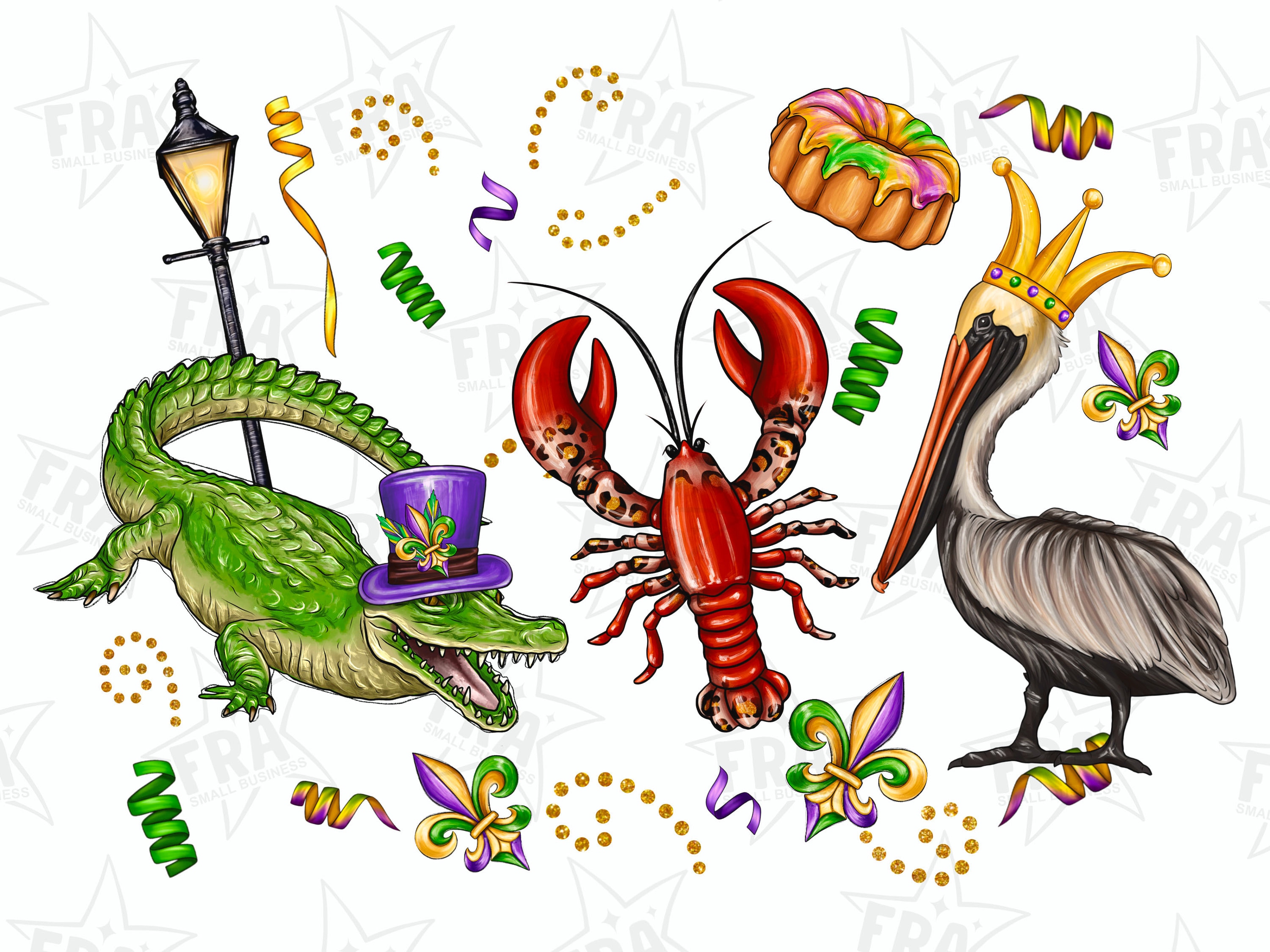 Mardi Gras alligator pelican crawfish sublimation design dow | Inspire ...