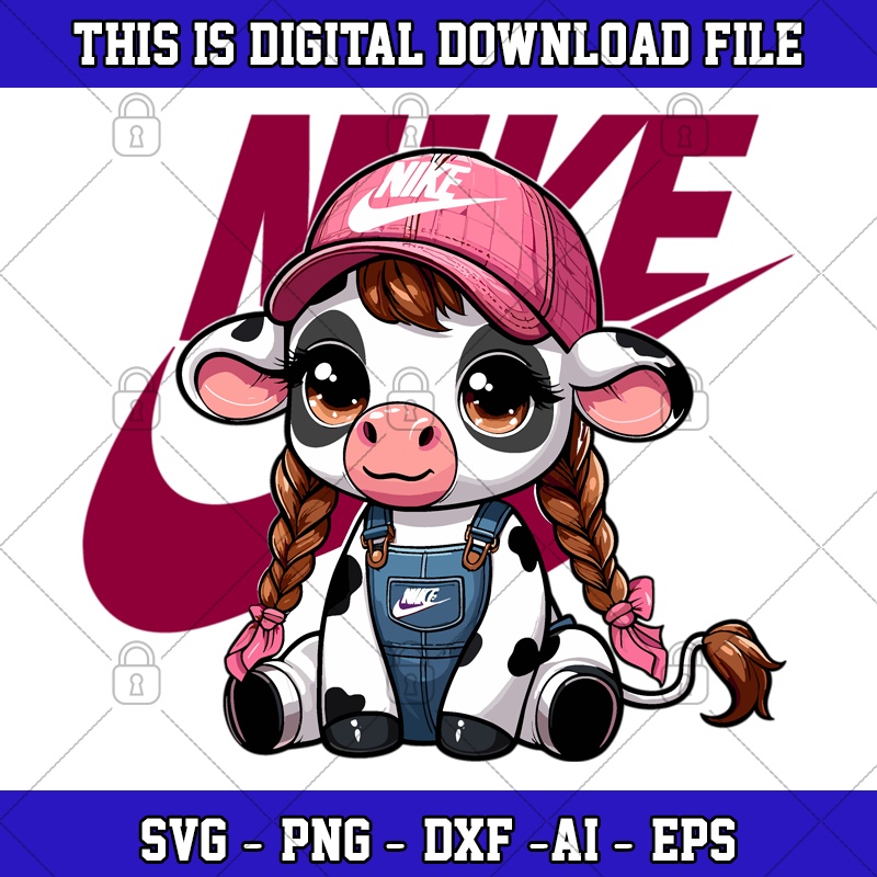 Nike Cute girl cow with braids wearing nike (SVG) - Inspire Uplift
