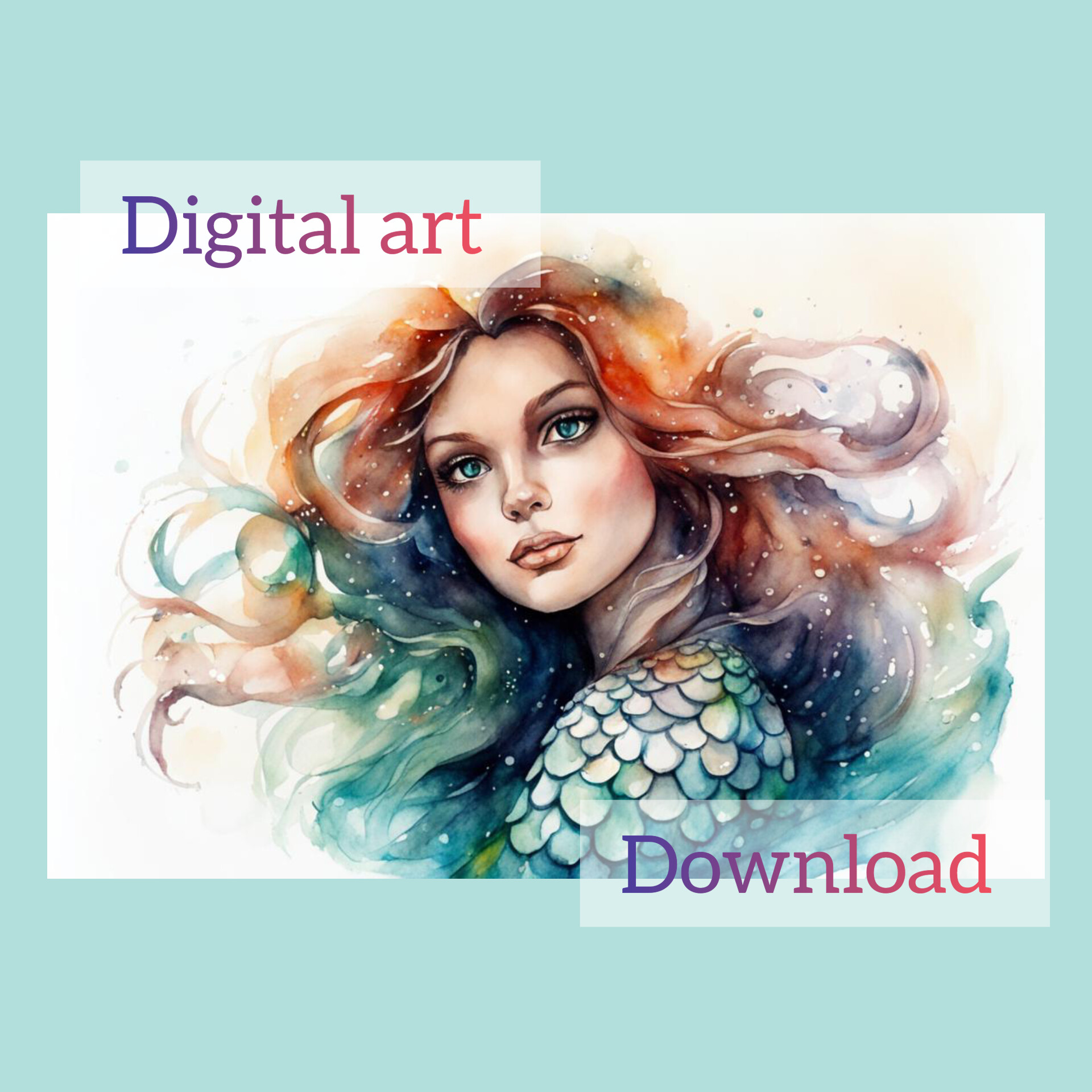Digital postcard, watercolor drawing Mermaid, postcard for p | Inspire ...