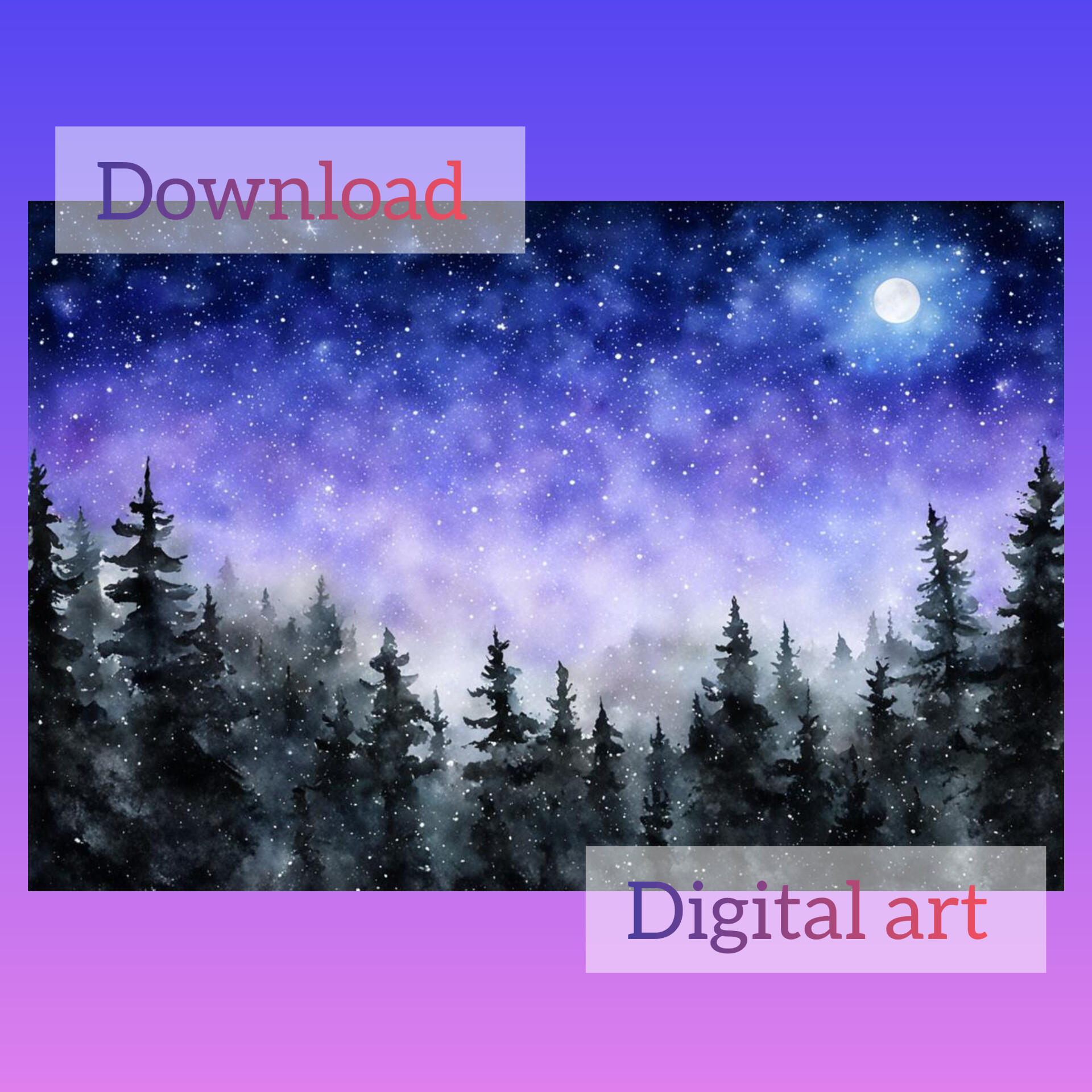 Watercolor Starry Night drawing, download card | Inspire Uplift