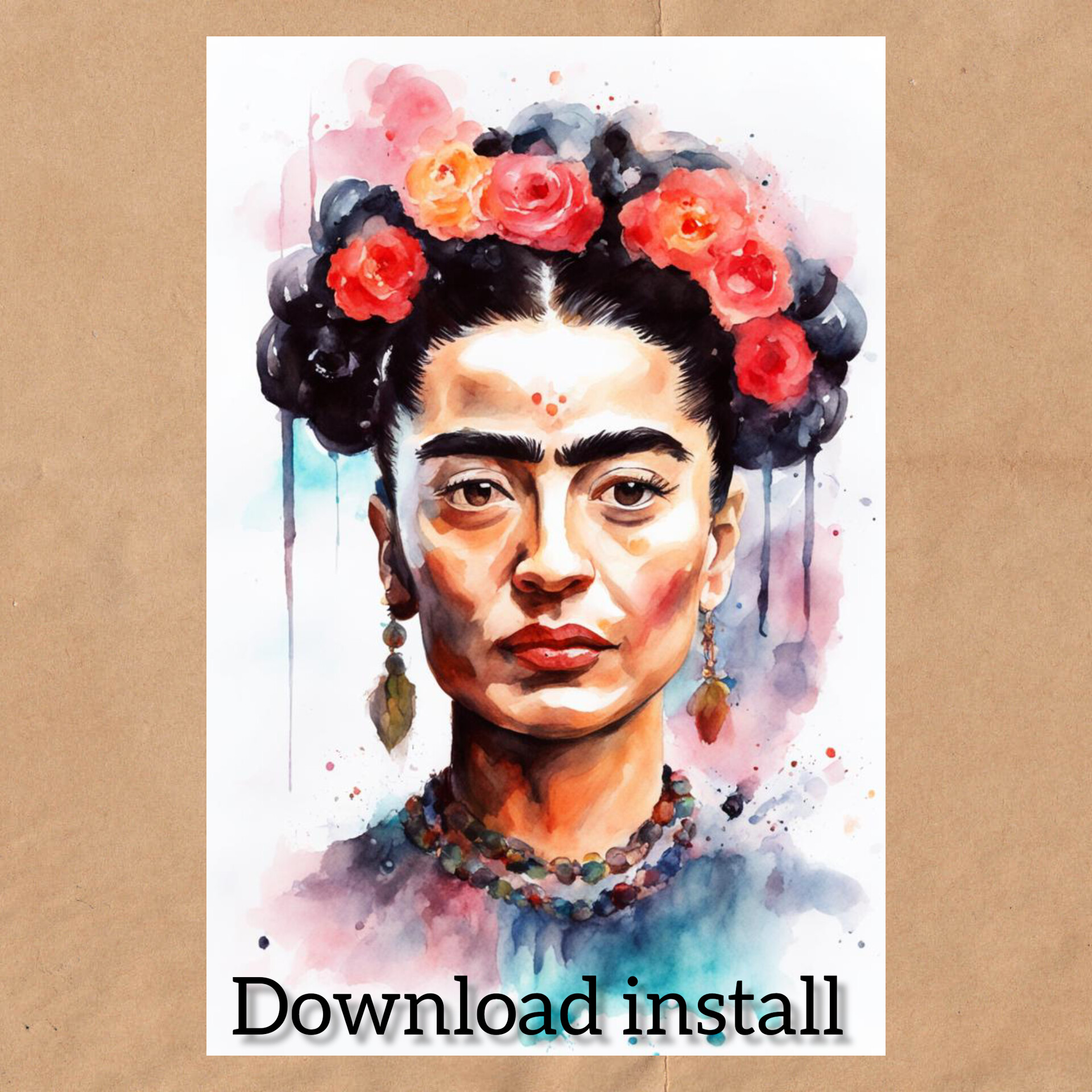 Watercolor portrait of Frida Kahlo, digital postcard instant - Inspire ...