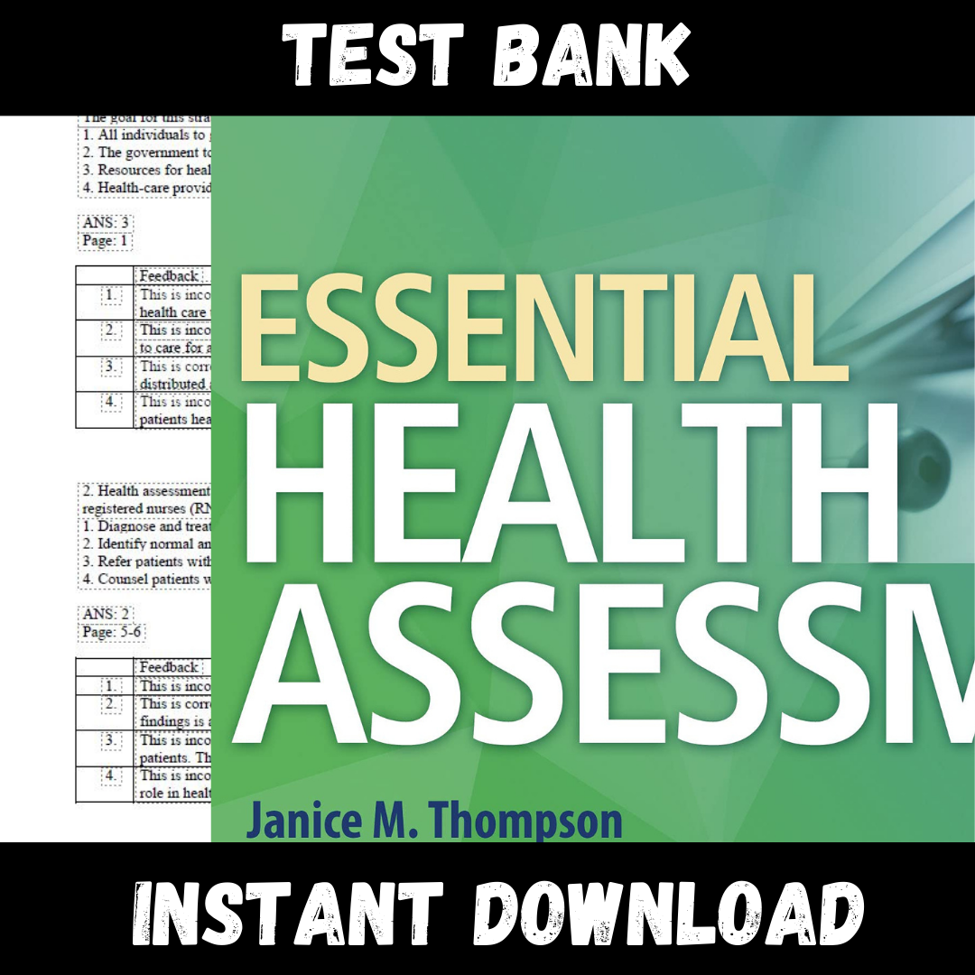 Test Bank for Essential Health Assessment, 1st edition Thomp | Inspire ...
