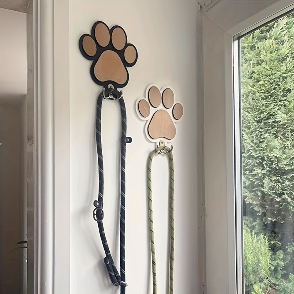 Paw Print Wooden Dog Leash Hanger for Collars & Coats | Inspire Uplift