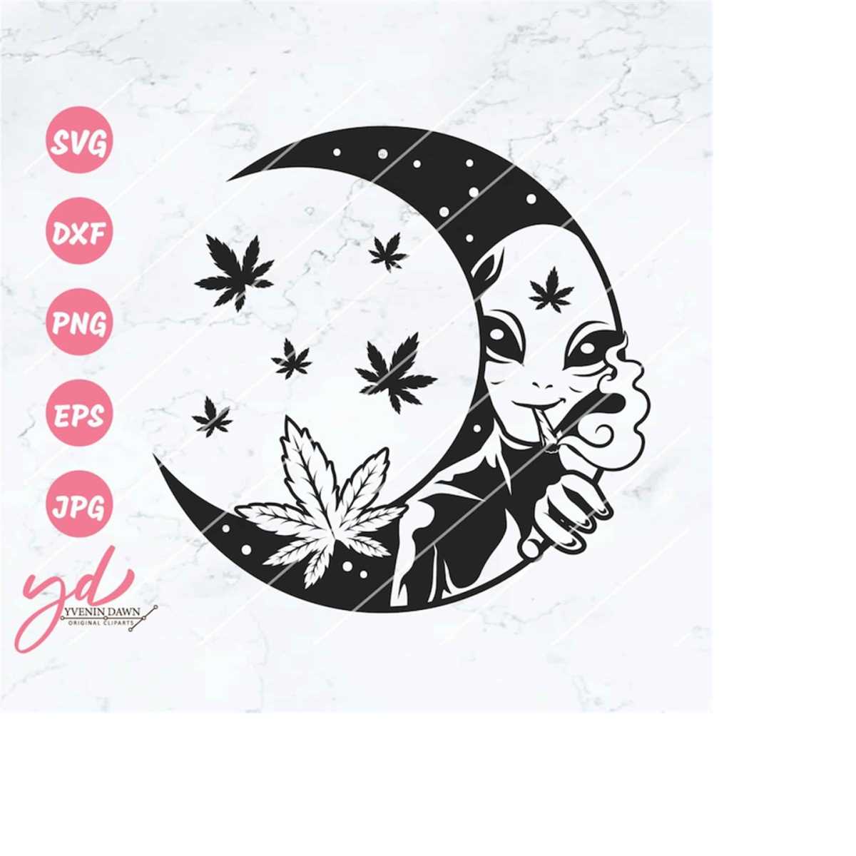 Peeking Alien Moon Svg Png | Weed Moon Svg | Weed Alien Svg | Inspire ...