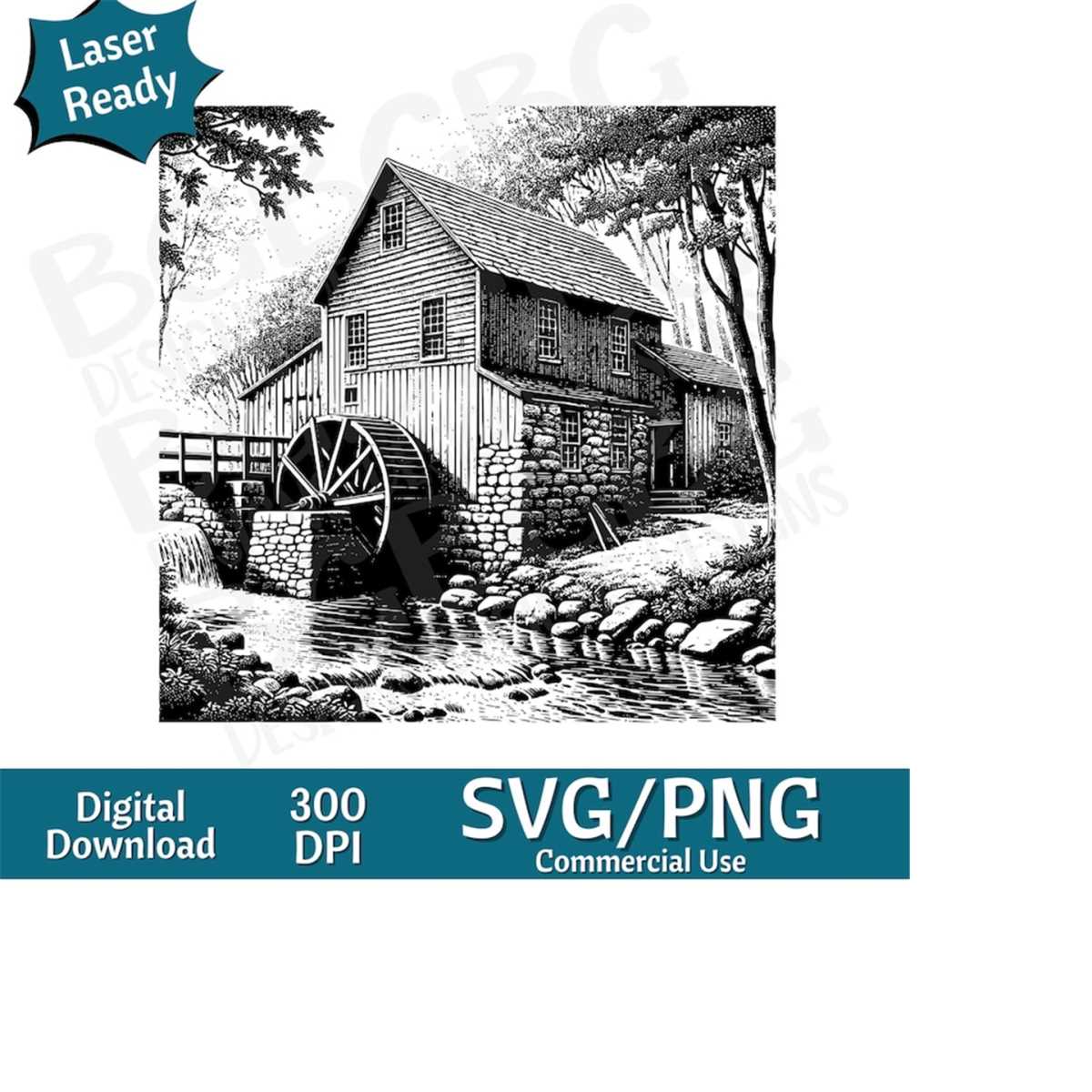 Old Grist Mill SVG PNG, vector graphic, laser engraver, cnc, - Inspire ...