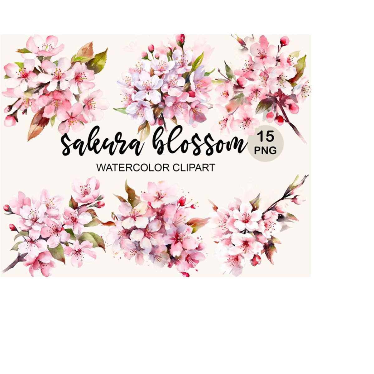 Watercolor Sakura Blossom Clip art Png, Floral Watercolor Cl | Inspire ...