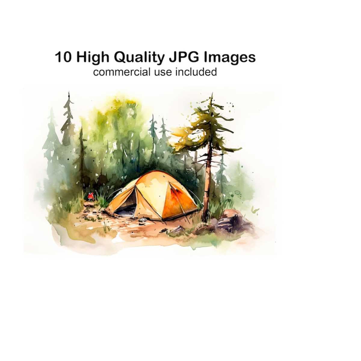 Watercolor Camping in the Forest Clipart, 10 High Quality Jp | Inspire ...
