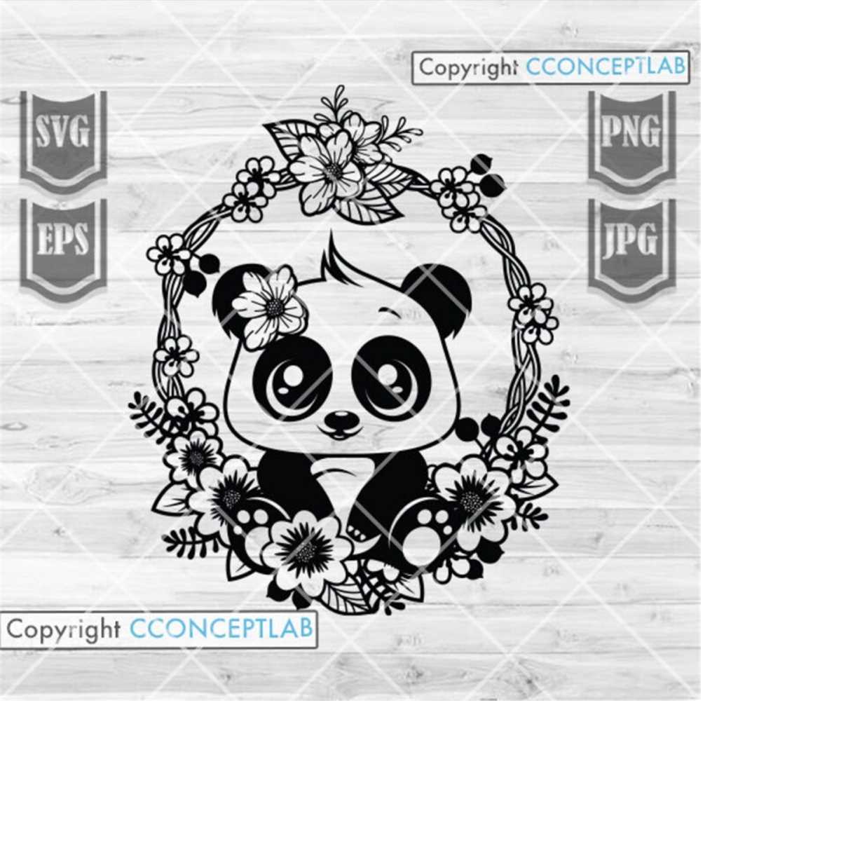Cute Floral Panda svg | Panda svg | Cute Animal svg | Baby P | Inspire ...