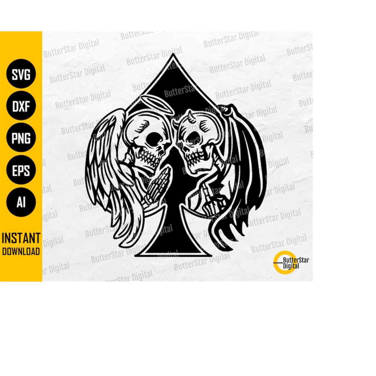 Spade Angel & Devil SVG | Skeleton SVG | Playing Cards Decal | Inspire ...