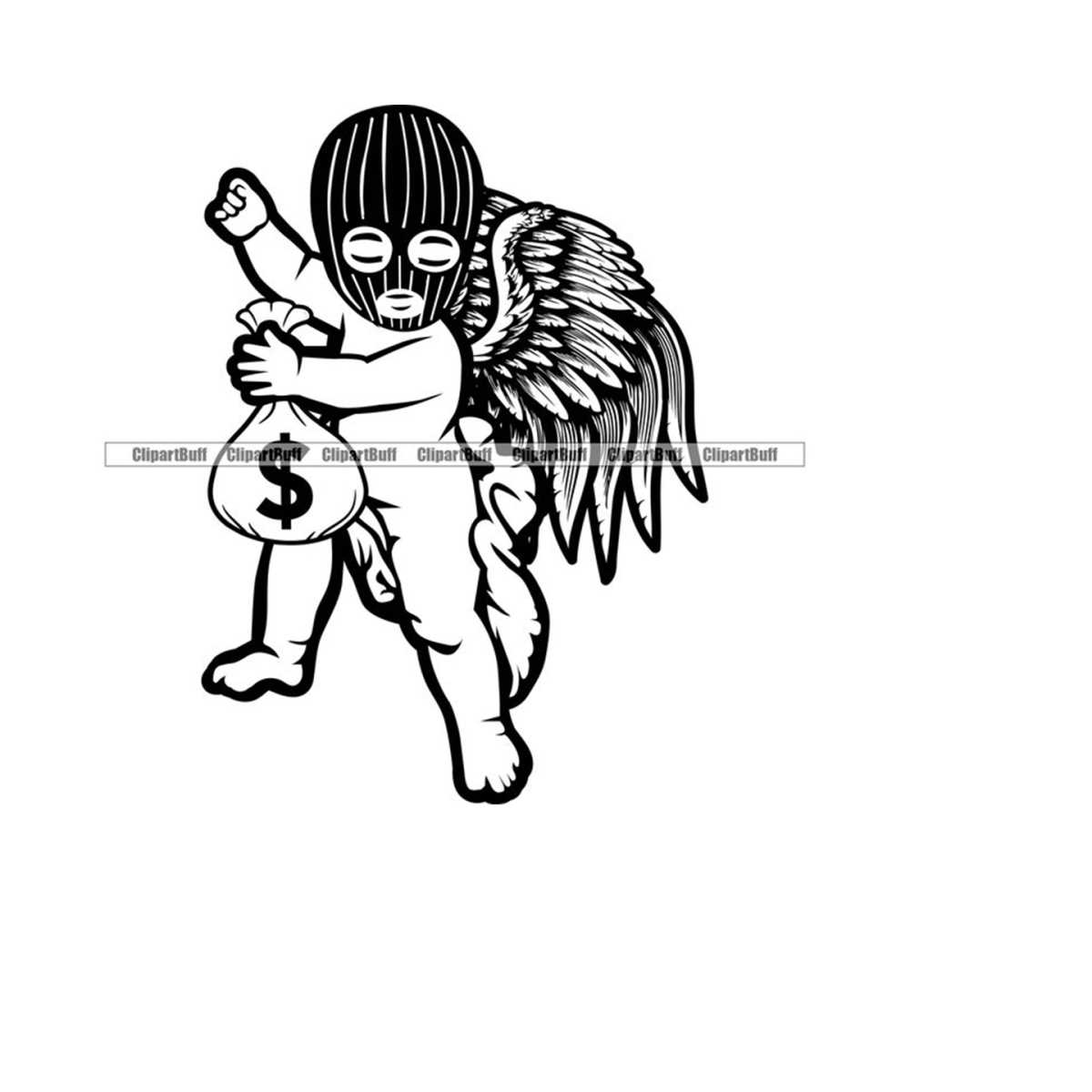 Gangster Hustle Baby Statue Angel Wings Holding Money Bag Sk | Inspire ...