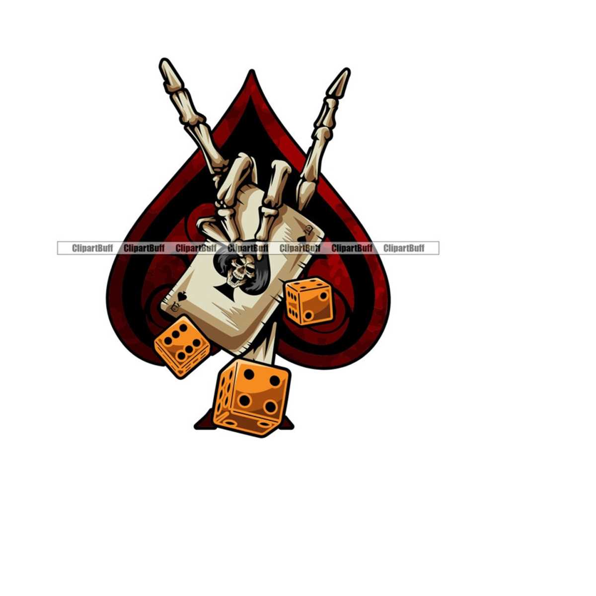 Skull Hand Holding Ace Of Spades Dice Skeleton Face Playing | Inspire ...