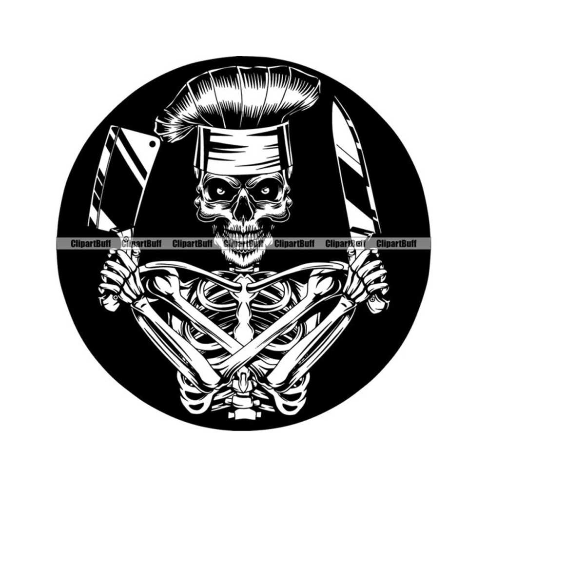 Skull Chef Wearing Hat Skeleton Butcher Knife Grin Cook Food | Inspire ...