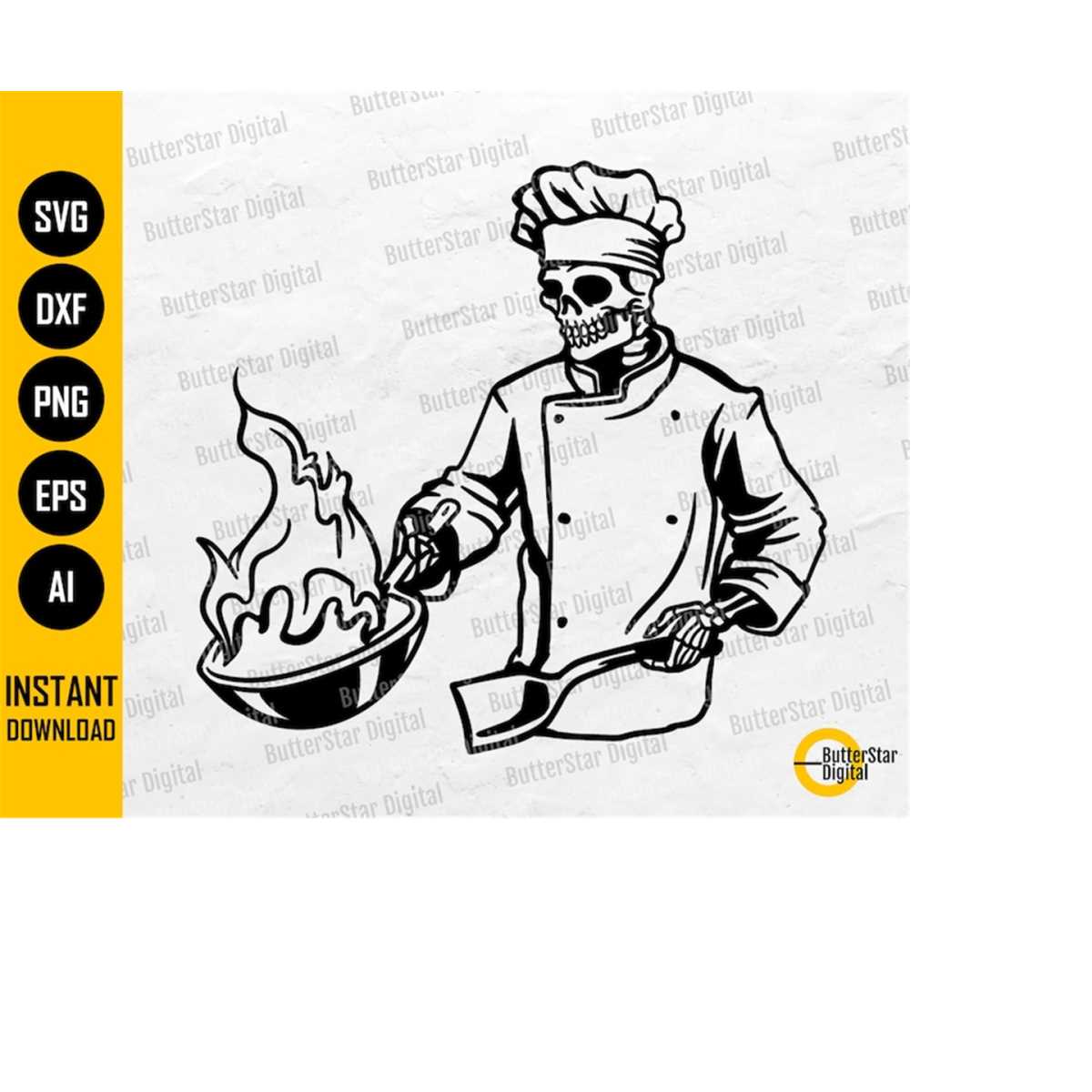Skeleton Chef Cooking With Wok SVG | Cook SVG | Restaurant T | Inspire ...