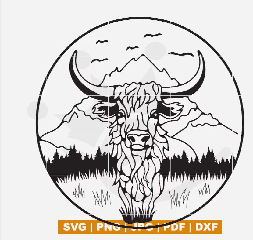 Highland Cow SVG, Farm animal svg, Highland cow with mountai - Inspire ...