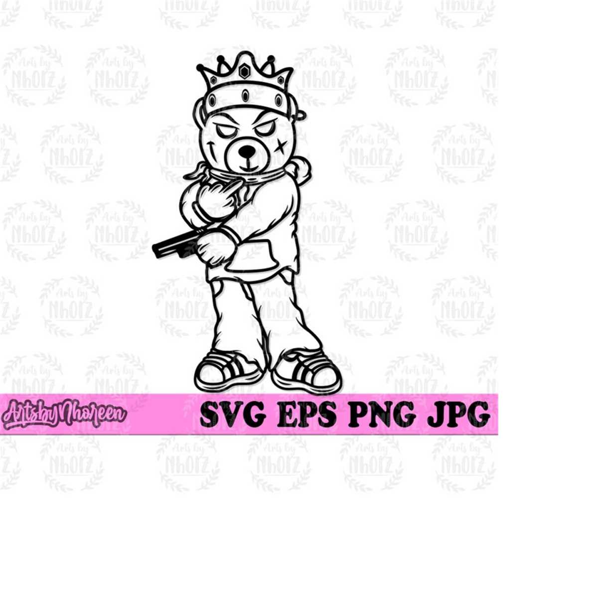 Teddy King Gangster svg, Hipster Teddy Clipart, Hippie Bear - Inspire ...