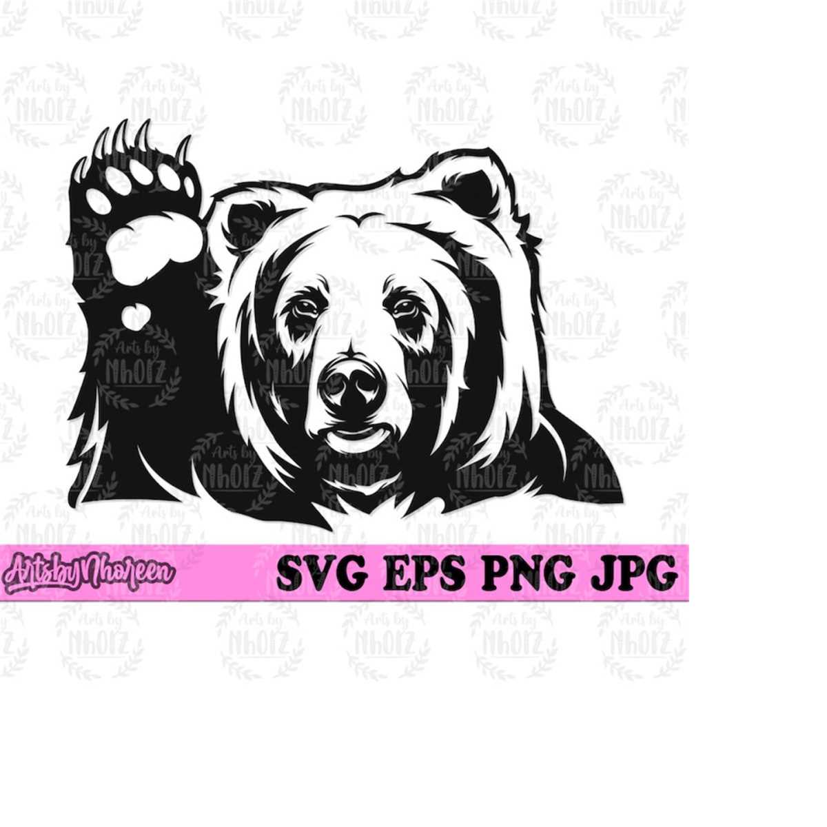 Peeking Bear svg, Waving Hi Animal Clipart, Wild Life Beast | Inspire ...