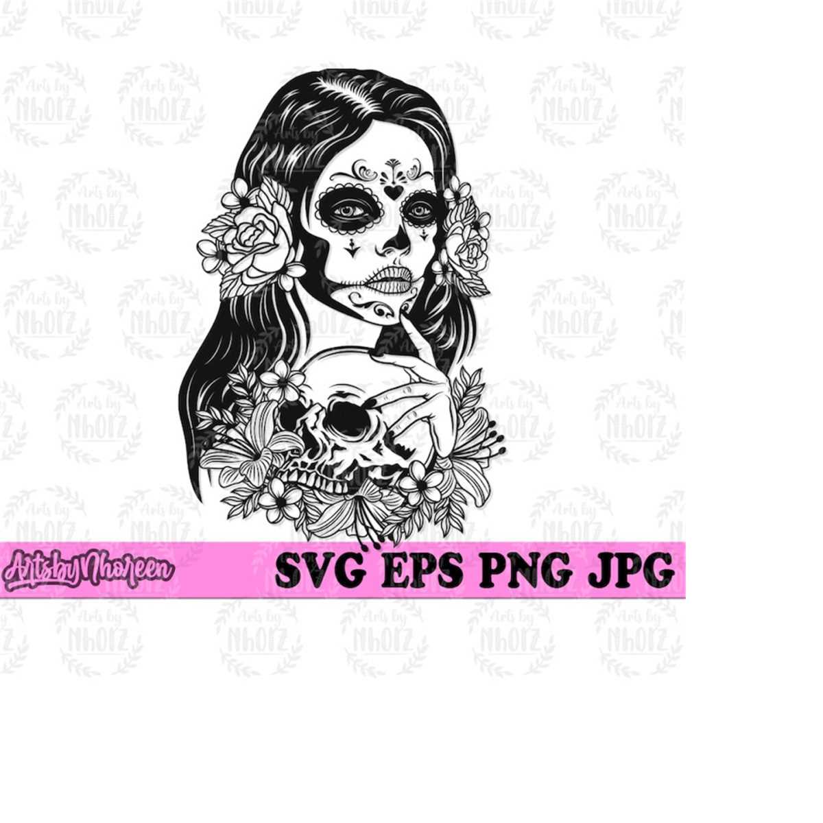 Sugar Skull svg, Floral Catrina Cut File, Lady Dead Stencil, | Inspire ...