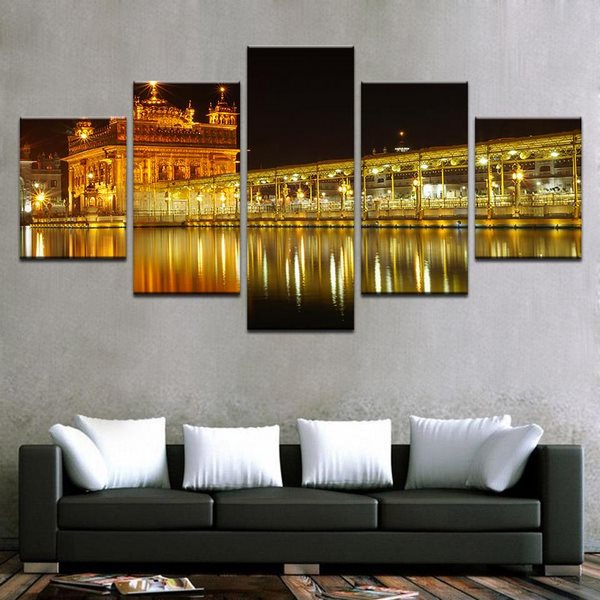 Beautiful Golden Temple At Midnight Nature 5 Pieces Canvas W - Inspire ...