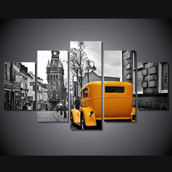 Old Yellow Classic Ford Street Rod With Grey City 01 Nature - Inspire ...