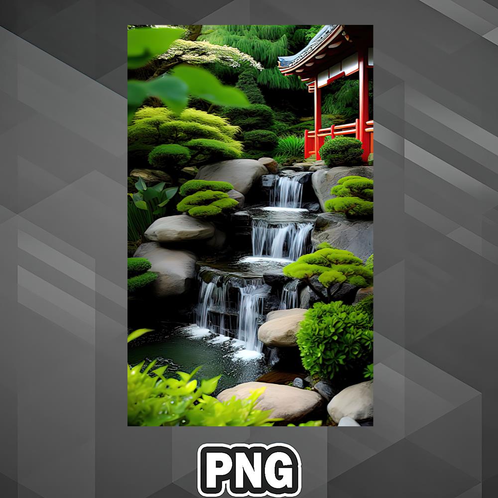 Asian PNG Zen Waterfall and Pagoda Beautiful Scene Asian Cou - Inspire ...