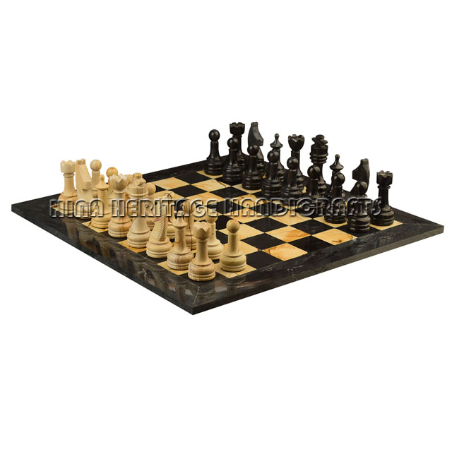 Jet Black & Jasper Marble Natural Stone Chess Set | 16x16 In | Inspire ...