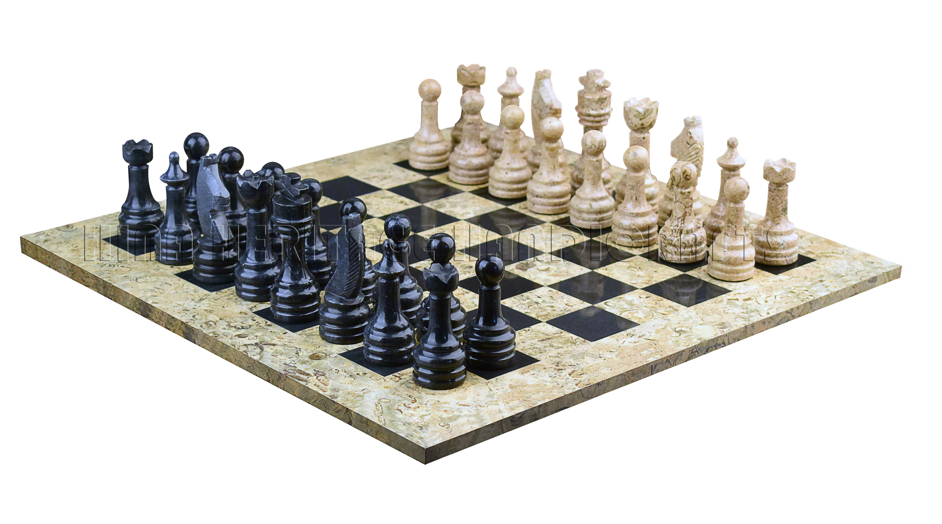 Coral & Jet Black Marble Natural Stone Chess Set 16x16 Inch | Inspire ...
