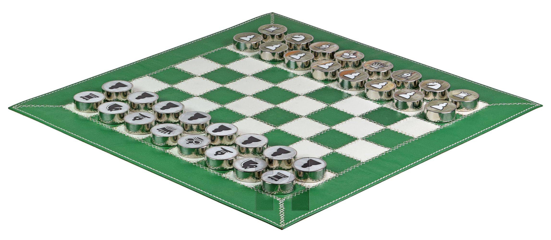 Splash Green Leather Roll-Up Chess Set with Zig-Zag Stitchin | Inspire ...