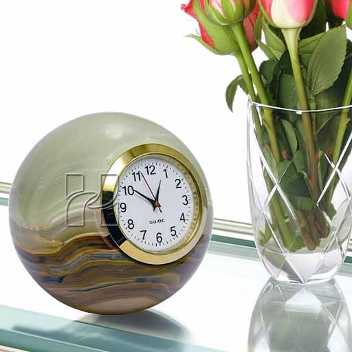 Hand-Carved Green Onyx Sphere Desk Clock - Natural Stone Bal | Inspire ...