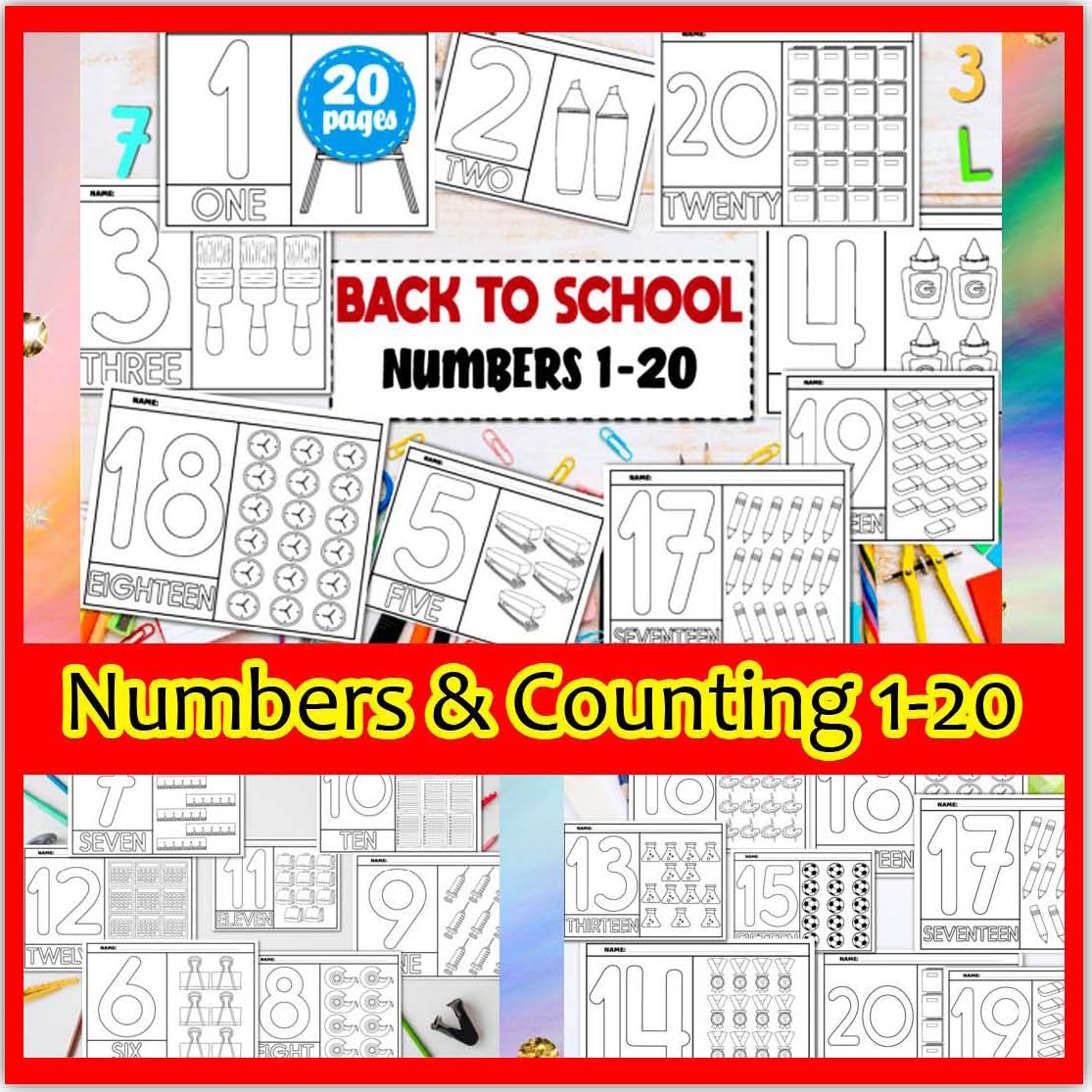 Back to School Numbers & Counting 1-20 Preschool, Kindergart | Inspire ...