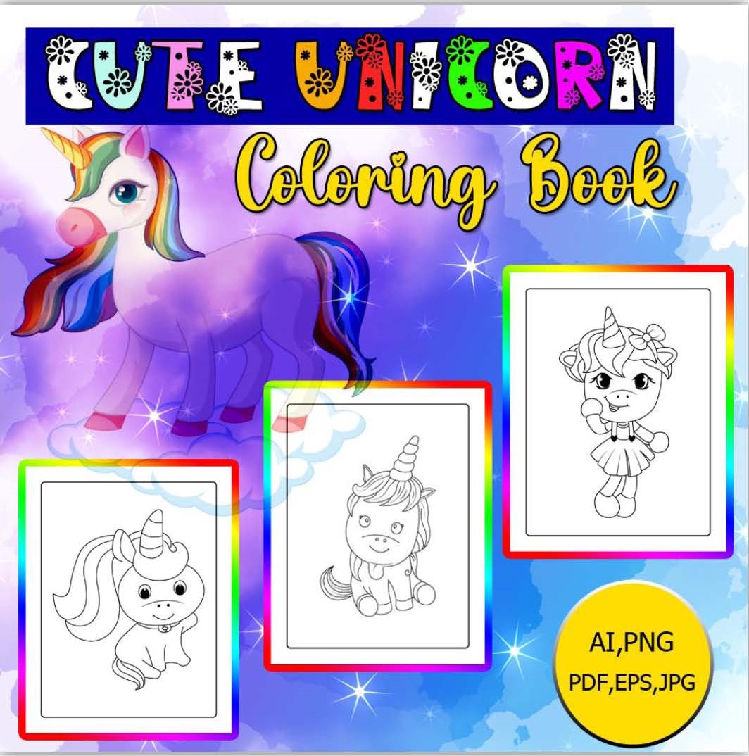 Cute Unicorn Coloring Book for Kids, Coloring Pages with Ado | Inspire ...
