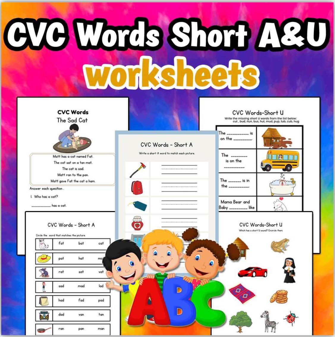 CVC Words: Short A&U worksheets for teachers, homeschoolers, | Inspire ...