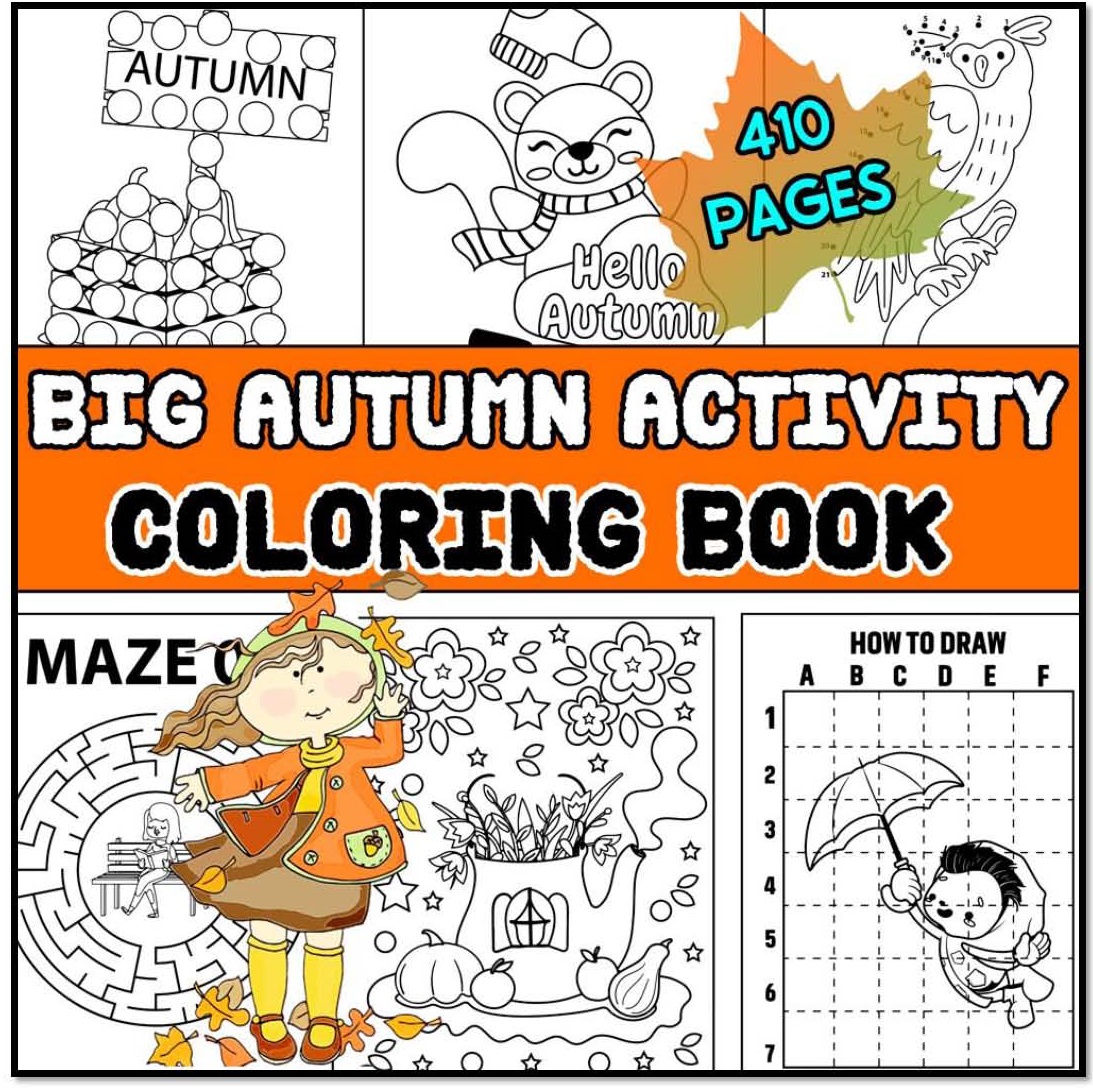 Big Autumn Activity Coloring Book for Kids, printable Autumn | Inspire ...