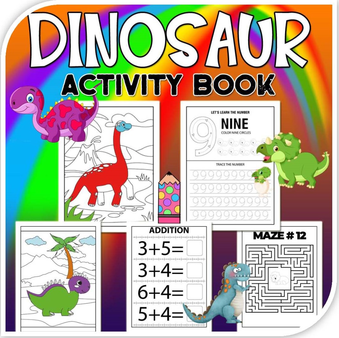 Dinosaur Preschool Activity Book For Kids, cute dino fun act | Inspire ...