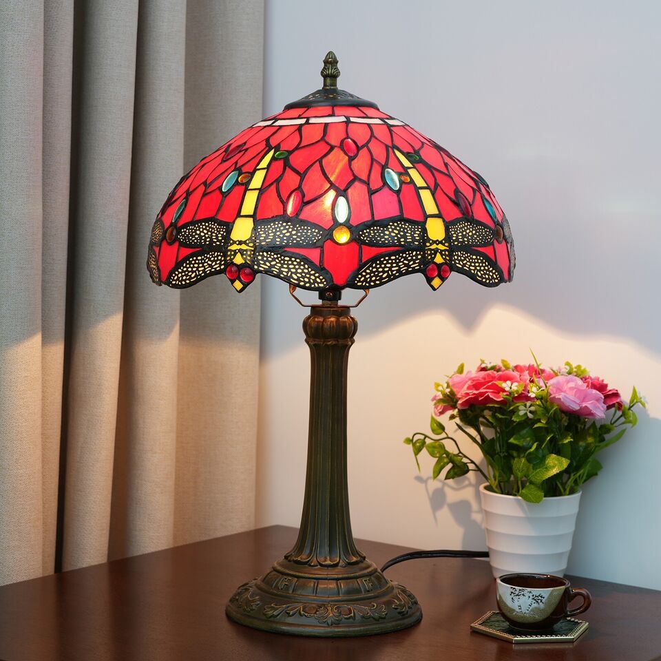 12 Inch Red Dragonfly Tiffany Lamp Stained Glass Handmade Ni | Inspire ...
