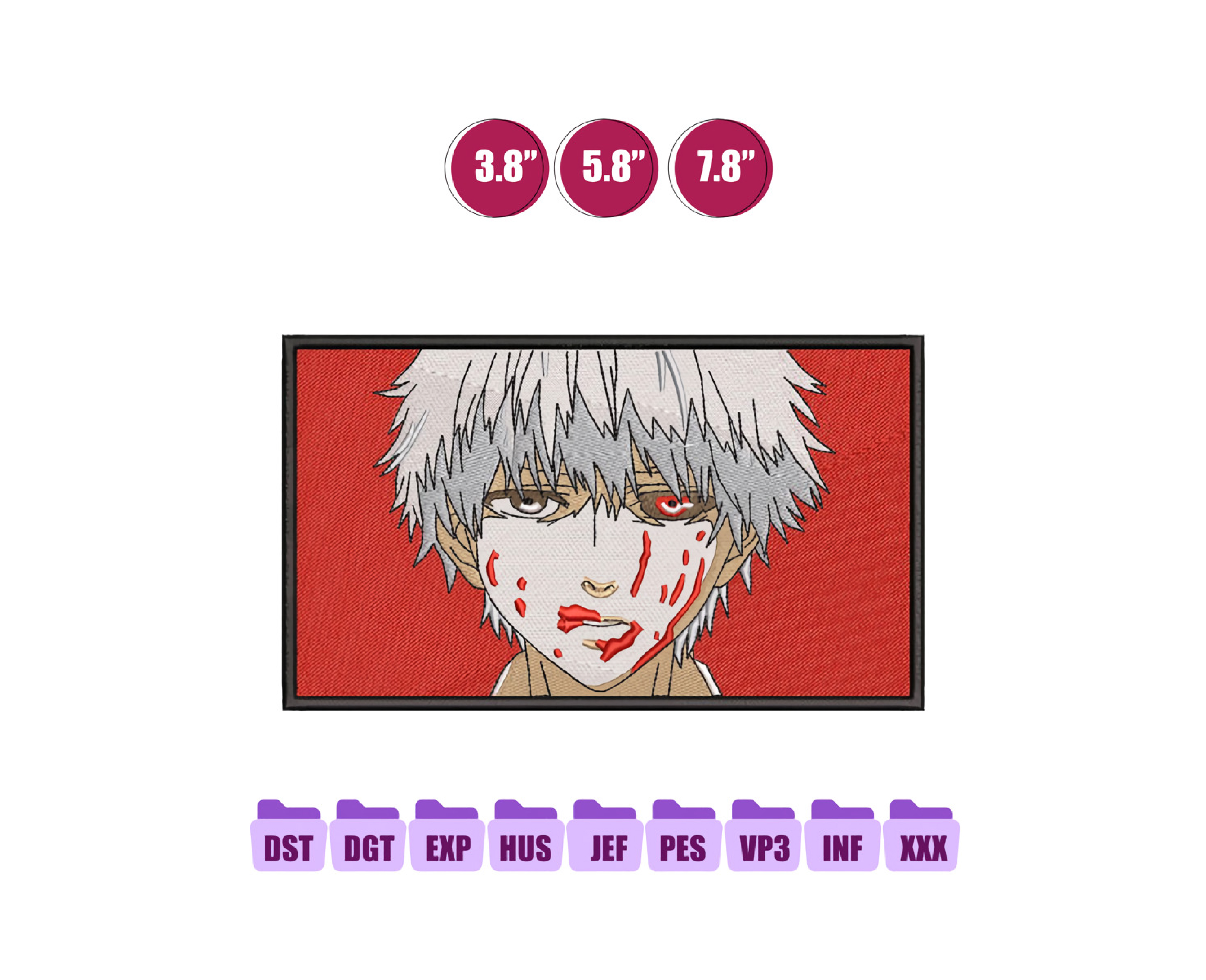 Kaneki Ken Anime Embroidery Design, Anime Embroidery Design | Inspire ...