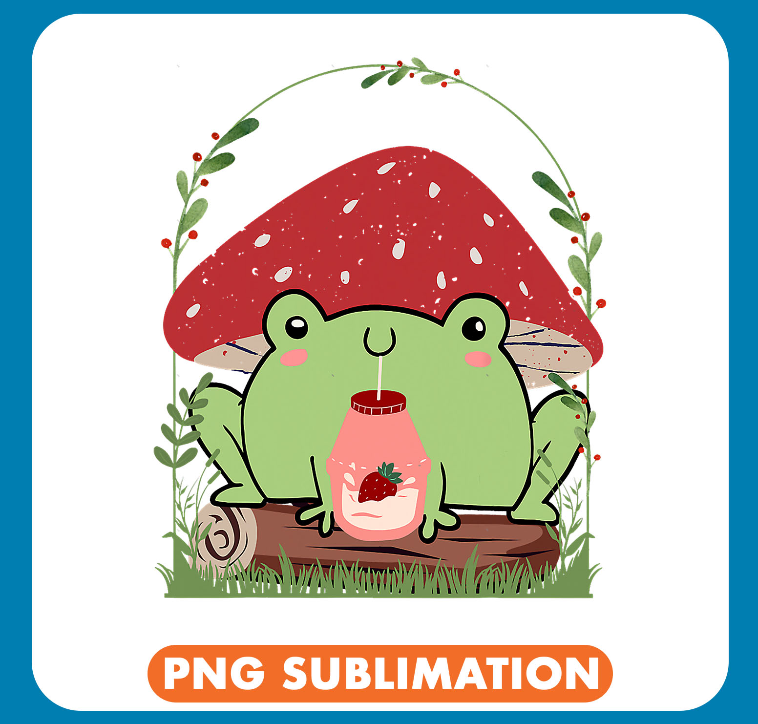 Frog Gift Cottagecore Frog Strawberry Milk On Log Cute Mushr | Inspire ...