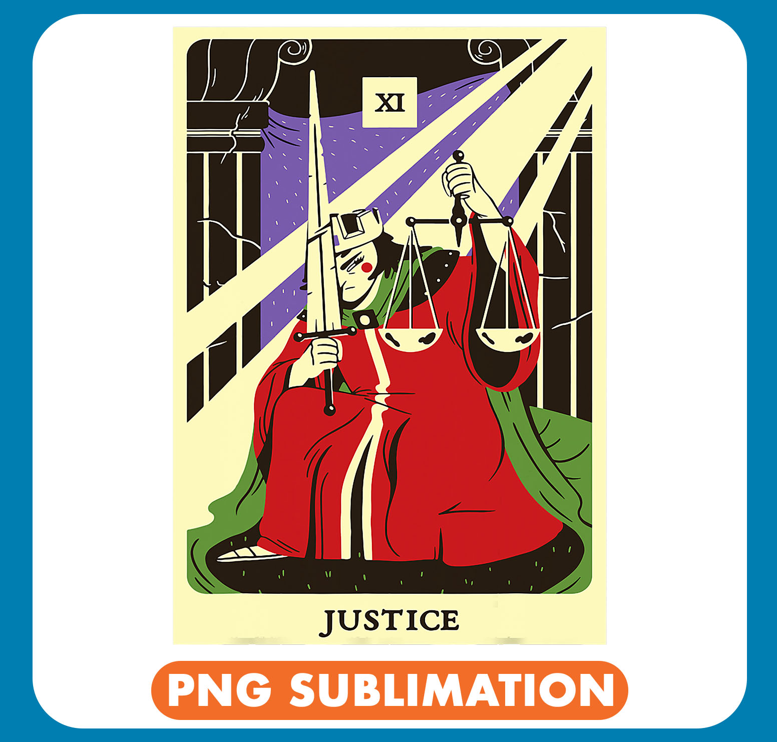 Modern Witch Colorful Justice XI Major Arcana Tarot png | Inspire Uplift