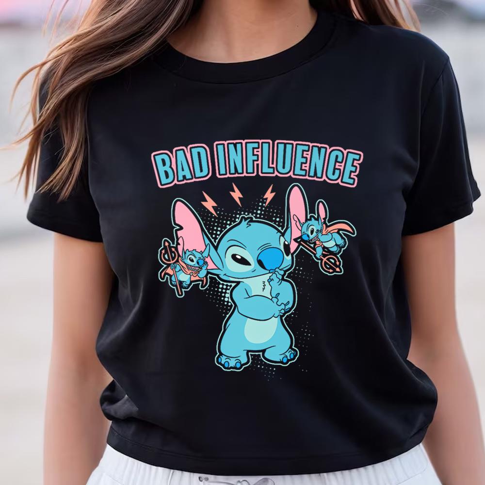 Disney Lilo And Stitch Bad Influence On Shoulders T Shirt - Inspire Uplift