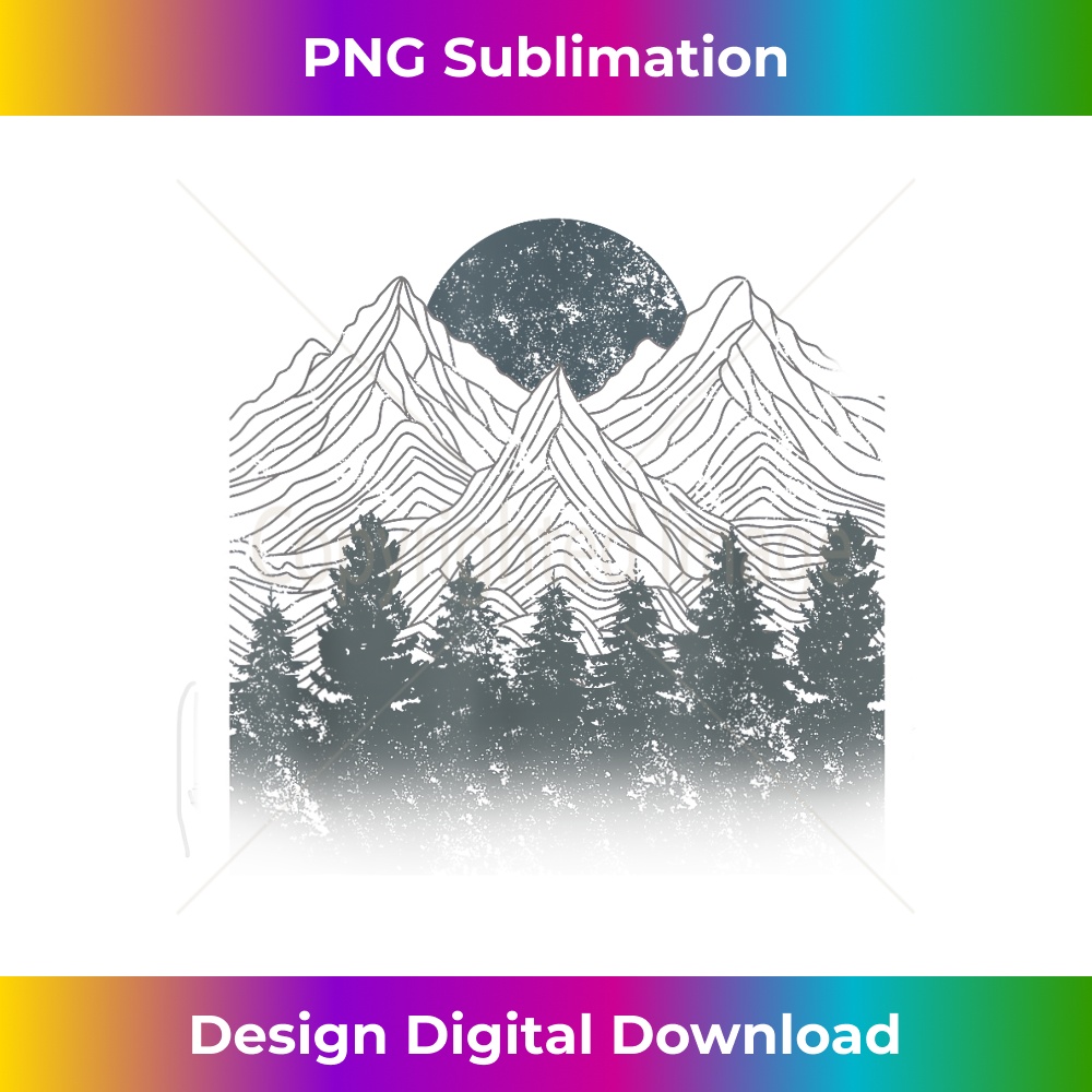 Lineal Mountains Pine Trees and Moon and Mountain Distressed | Inspire ...