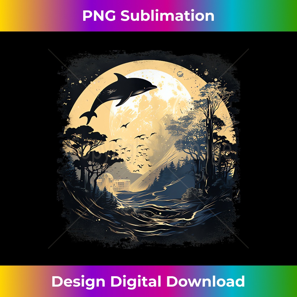 Anime dolphin jumping over sunset moon trees nature art - Lu | Inspire ...